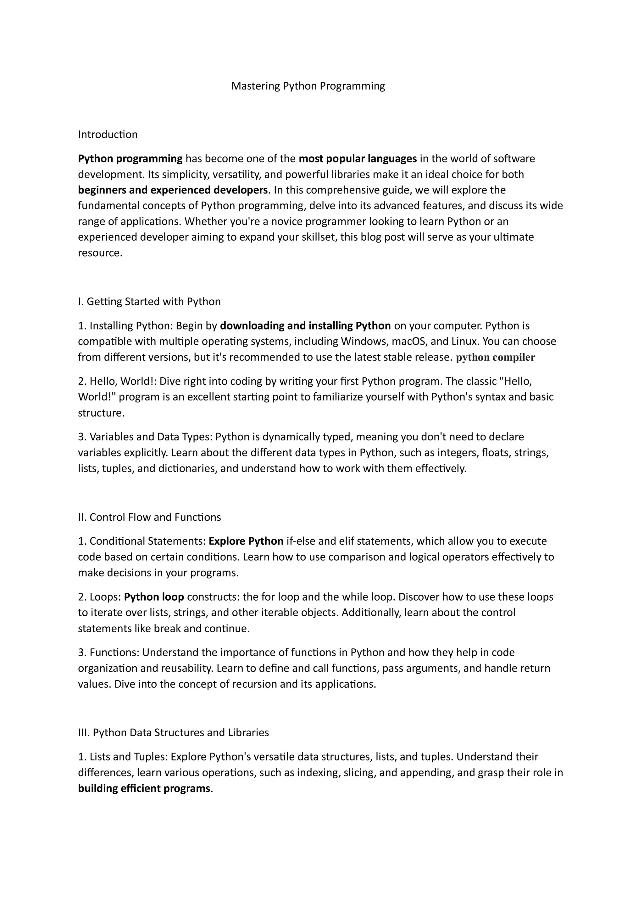 Mastering Python Programming Pdf