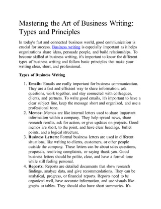 Mastering the Art of Business Writing: Types and Principles | PDF
