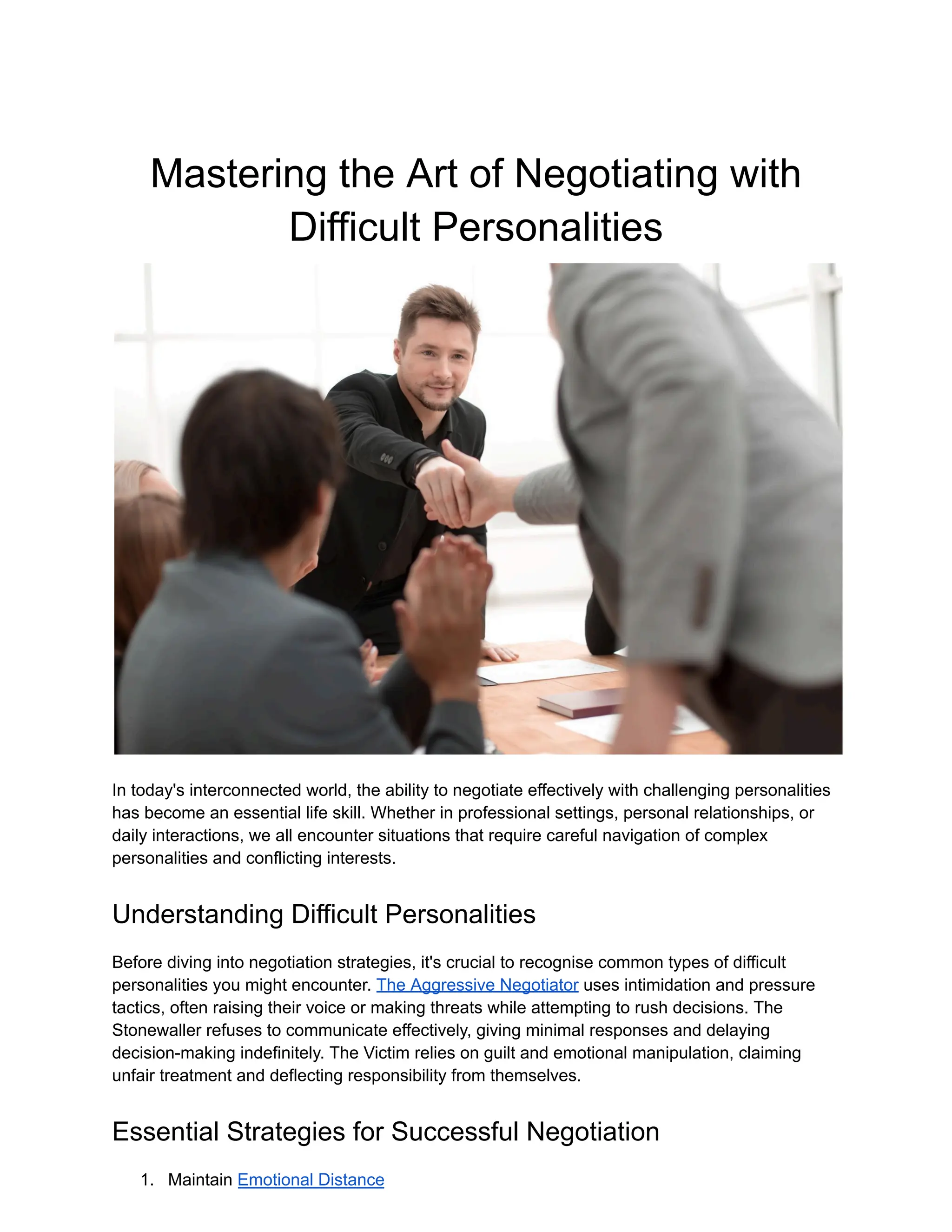 Mastering the Art of Negotiating with Difficult Personalities | PDF
