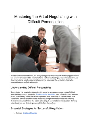 Mastering the Art of Negotiating with Difficult Personalities | PDF