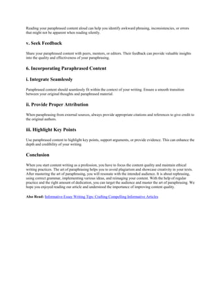 6 Major Points To Mastering The Art Of Paraphrasing: Improve Content ...