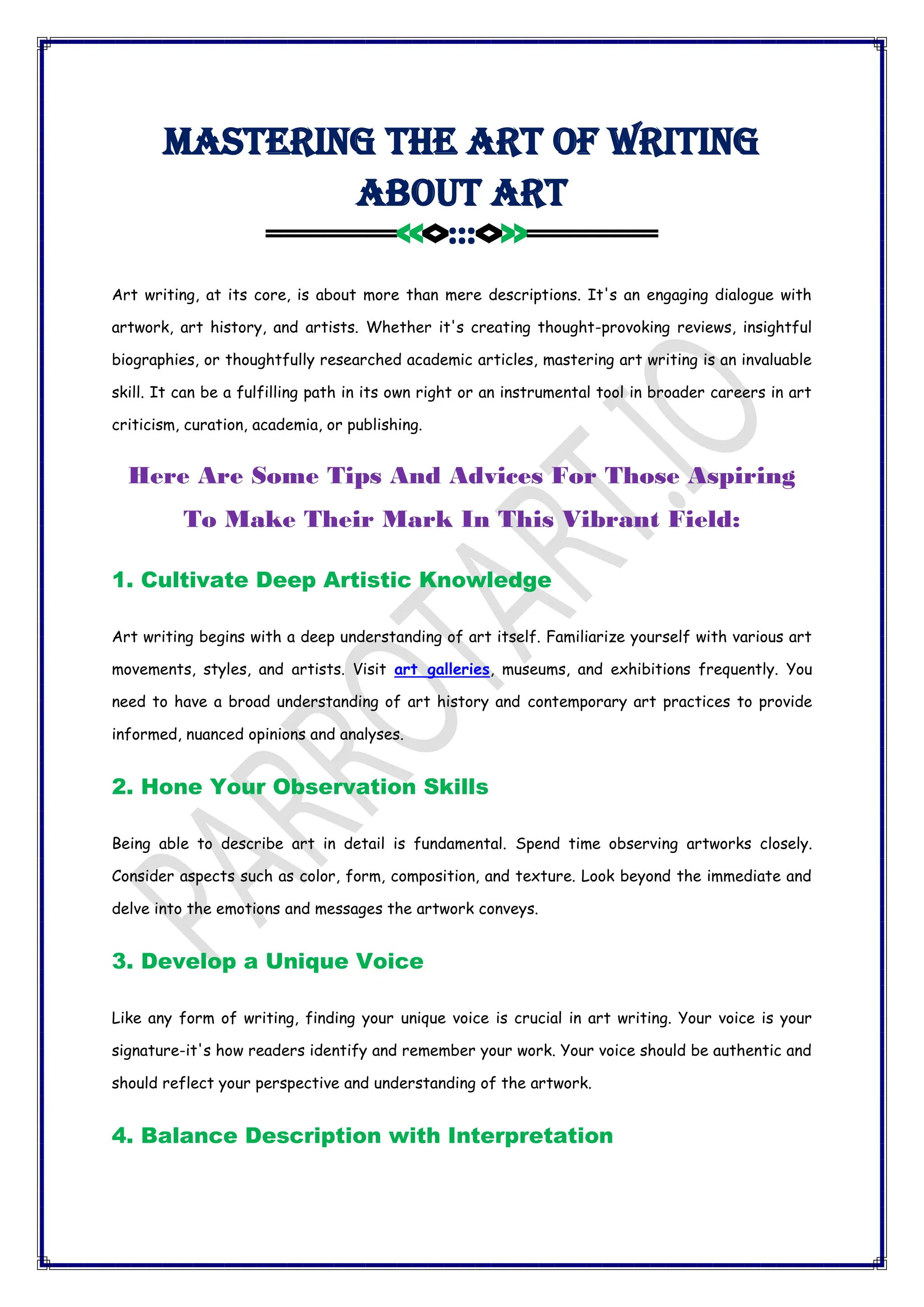 Mastering The Art Of Writing About Artwork | PDF | Painting | Arts and ...