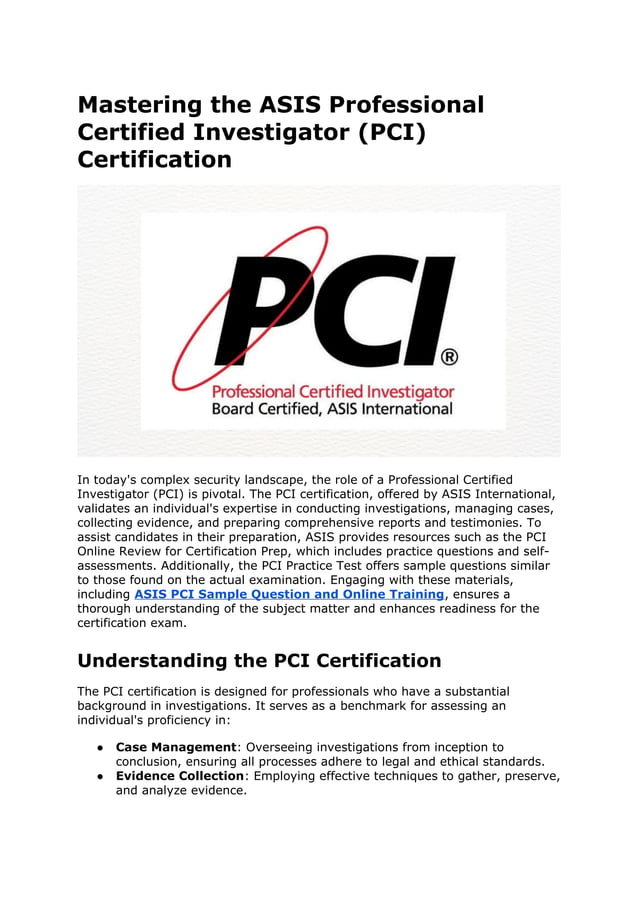 Mastering the ASIS Professional Certified Investigator (PCI) Certification.docx