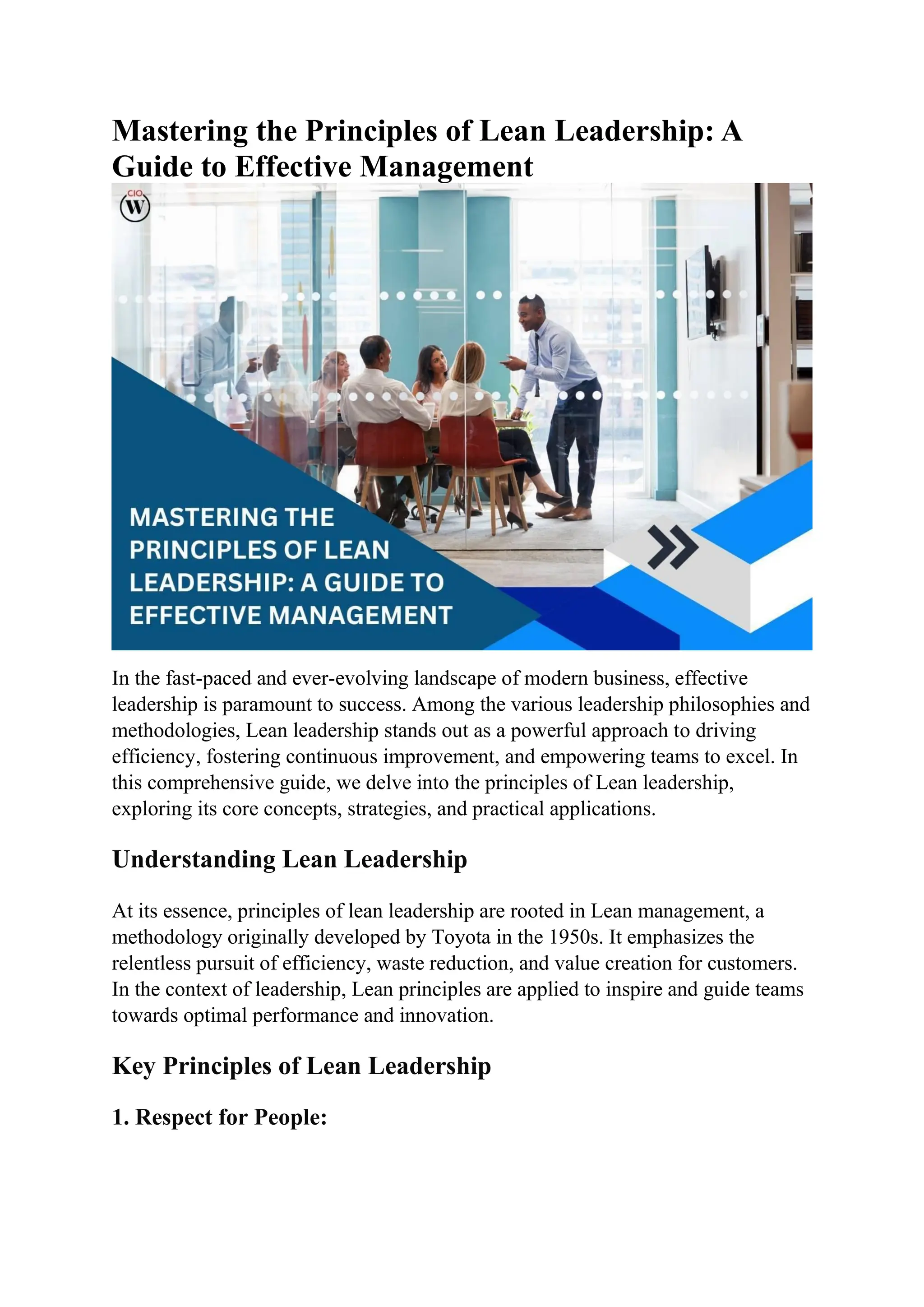 10 Principles of Lean Leadership: A Guide to Effective Management | CIO ...