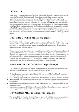 Mastering the Professional Path to Certified MLOps Manager Credential | PDF