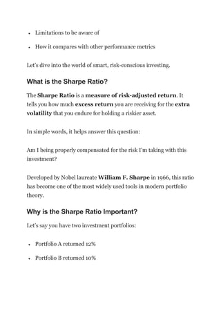Mastering the Sharpe Ratio: Meaning, Formula & Simple Calculation Guide | PDF
