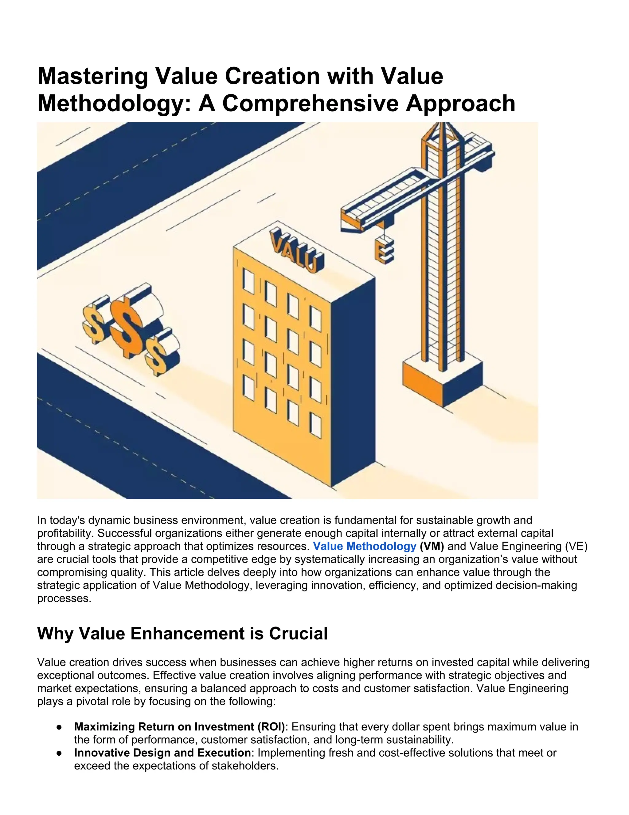 Mastering Value Creation With Value Methodology A Comprehensive Approach Docx