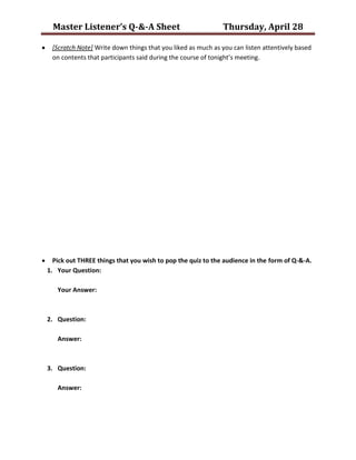 Master Listener's Recording Sheet | DOCX