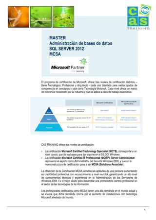 Master MCSA Administración de SQL Server 2012 | PDF
