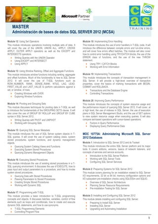 Master MCSA Administración de SQL Server 2012 | PDF
