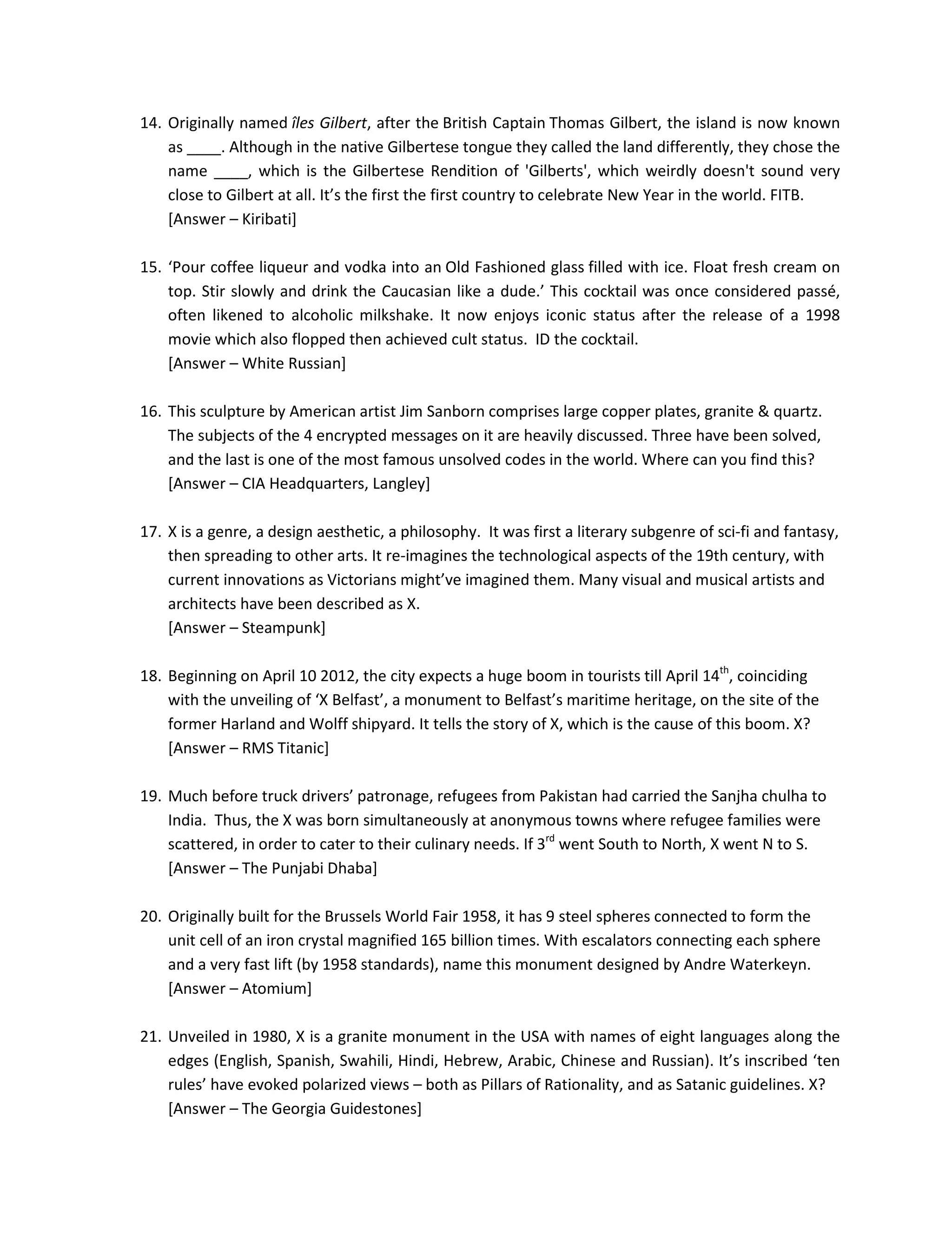 Mastermind Travel & Living Quiz Prelims | PDF