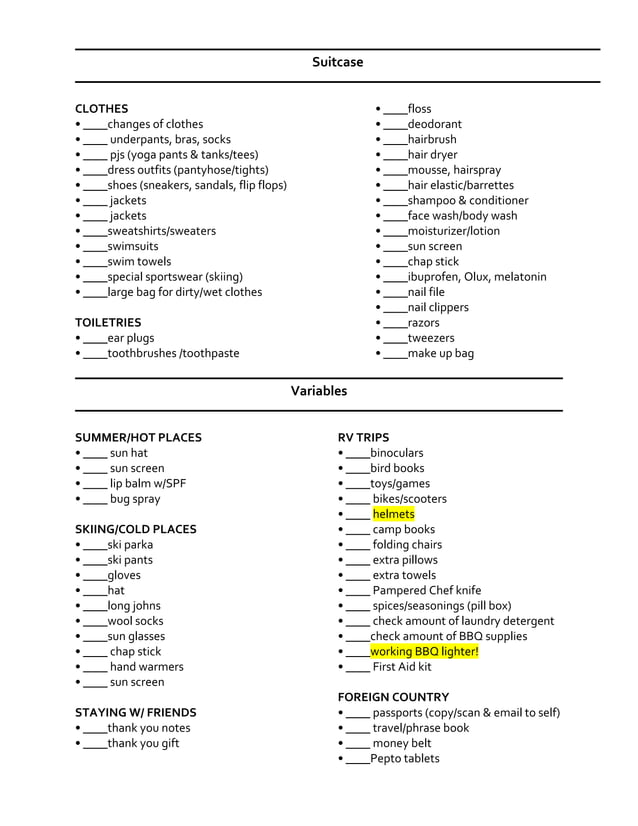 Master Packing List [Revised 2015] | PDF