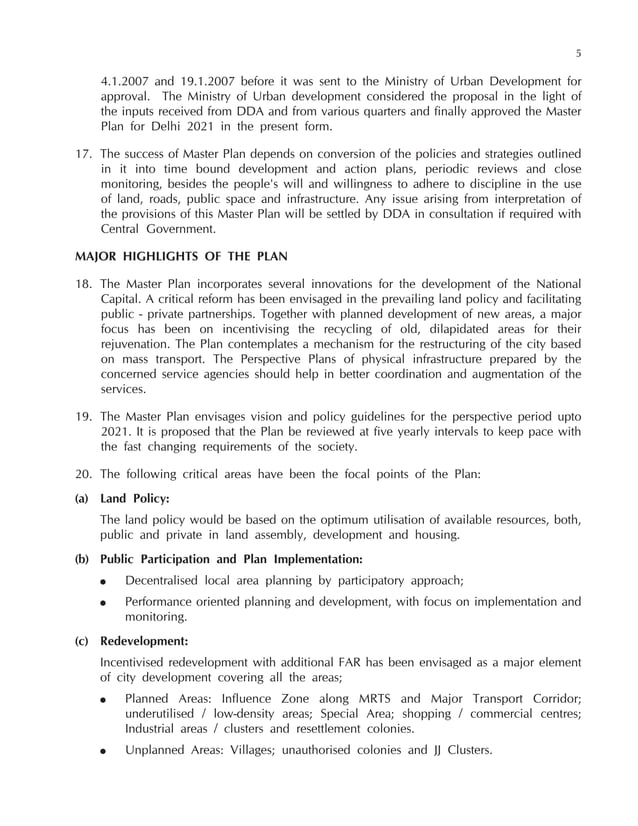 Master Plan 2021 for Delhi | PDF