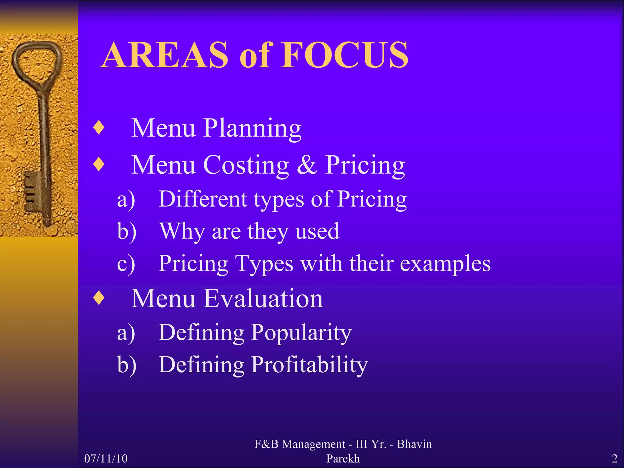 Menu Planning, Costing, Engineering | PPT