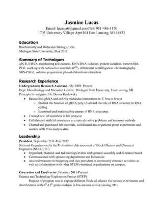 Resume | DOCX | Biological Sciences | Science