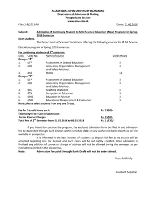 AIOU : B.ED , M.ED AND MA EDUCATION PROGRAM | PDF