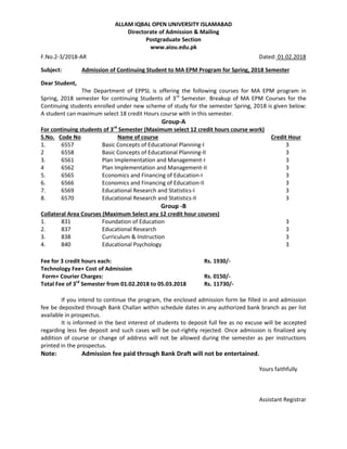 AIOU : B.ED , M.ED AND MA EDUCATION PROGRAM | PDF