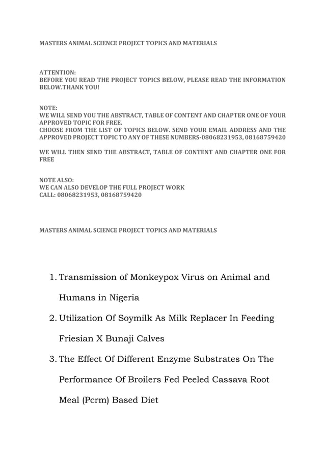 MASTERS ANIMAL SCIENCE PROJECT TOPICS AND MATERIALS.docx