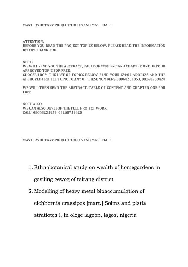 MASTERS BOTANY PROJECT TOPICS AND MATERIALS.docx
