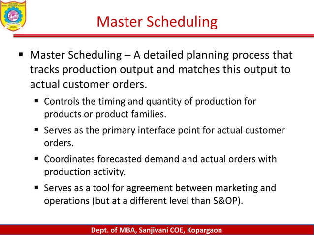 OPERATIONS MANAGEMENT - Master Production Scheduling | PPTX
