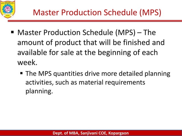 OPERATIONS MANAGEMENT - Master Production Scheduling | PPTX