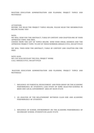 Education Administration Project Topics | PDF