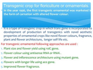 TOPIC:TRANSGENIC CROPS AND THEIR IMPLICATION IN ENVIRONMENT AND FOOD ...