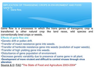 TOPIC:TRANSGENIC CROPS AND THEIR IMPLICATION IN ENVIRONMENT AND FOOD ...