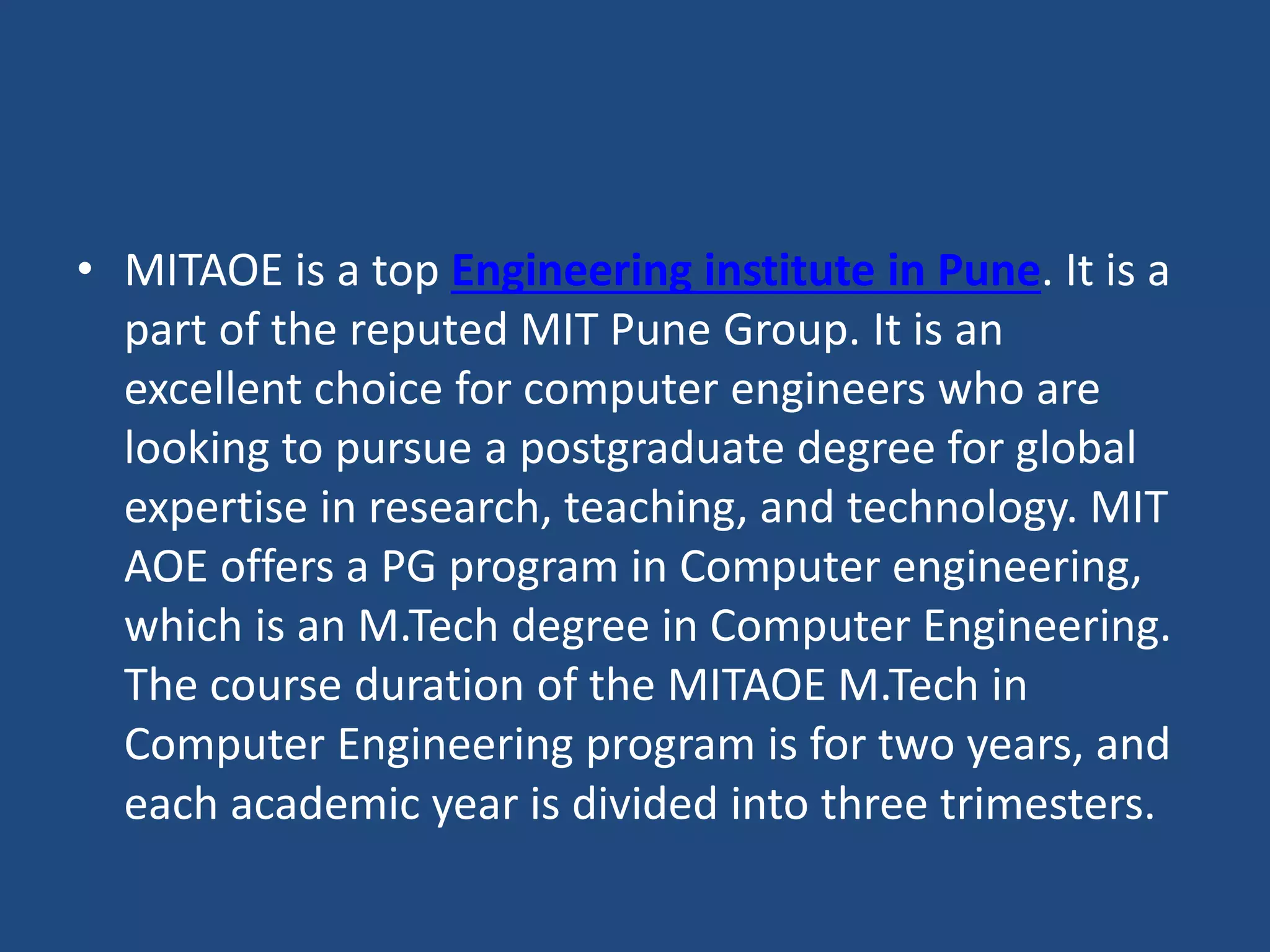 Masters in Computer Engineering - MITAOE | PPT