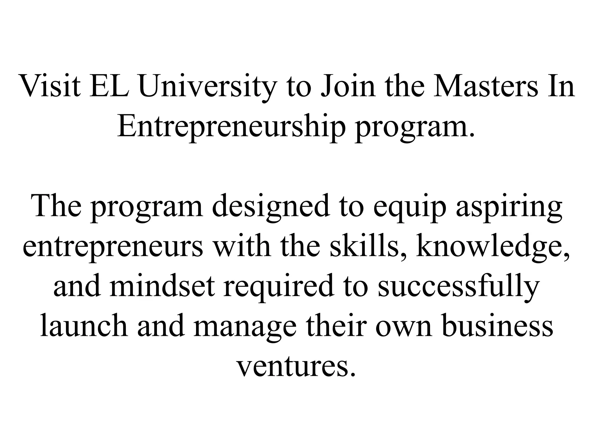 Masters In Entrepreneurship | PPT