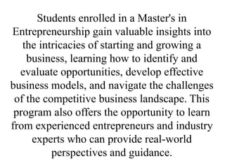 Masters In Entrepreneurship | PPT