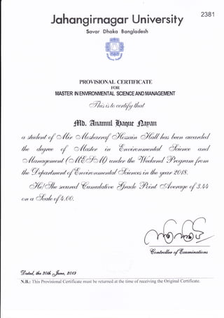 Masters in Environmental Science and Management Certificate | PDF