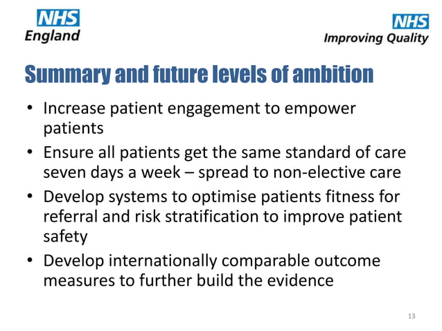 NHS England National Perspective – Enhanced Recovery | PPTX