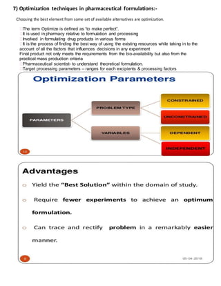 PREFORMULATION CONCEPTS AND OPTIMIZATION IN PHARMACEUTICAL FORMULATION ...