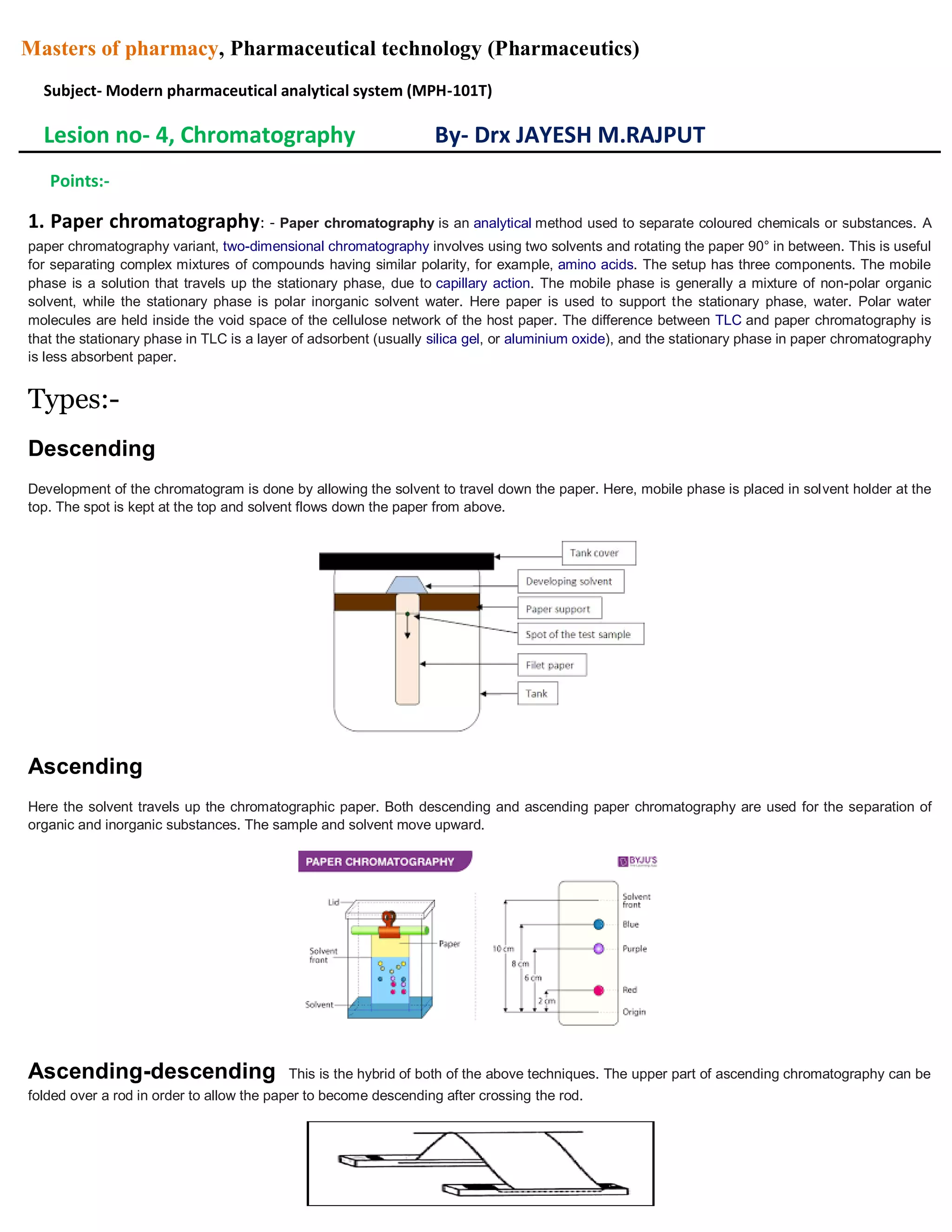 CHROMATOGRAPHY AND ITS TYPES | PDF
