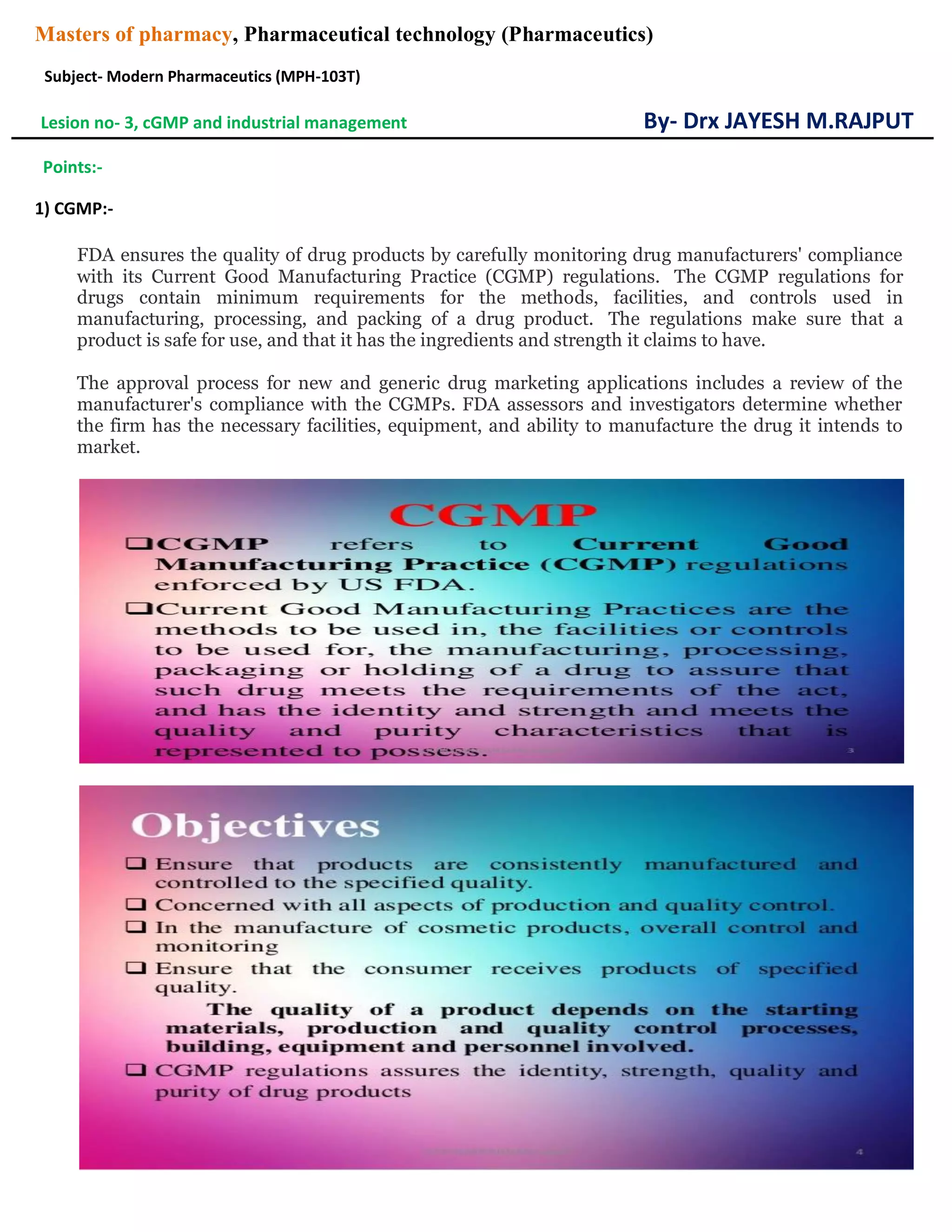 cGMP AND INDUSTRIAL MANAGEMENT | PDF