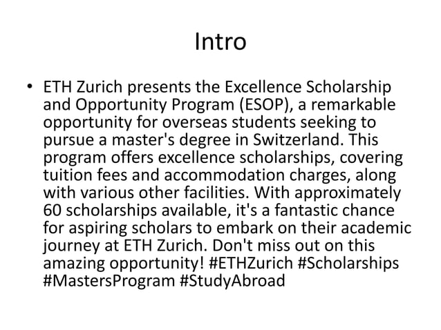 Masters Scholarship in Switzerland at ETH Zurich 2024.pptx