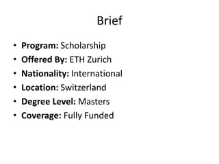 Masters Scholarship in Switzerland at ETH Zurich 2024.pptx