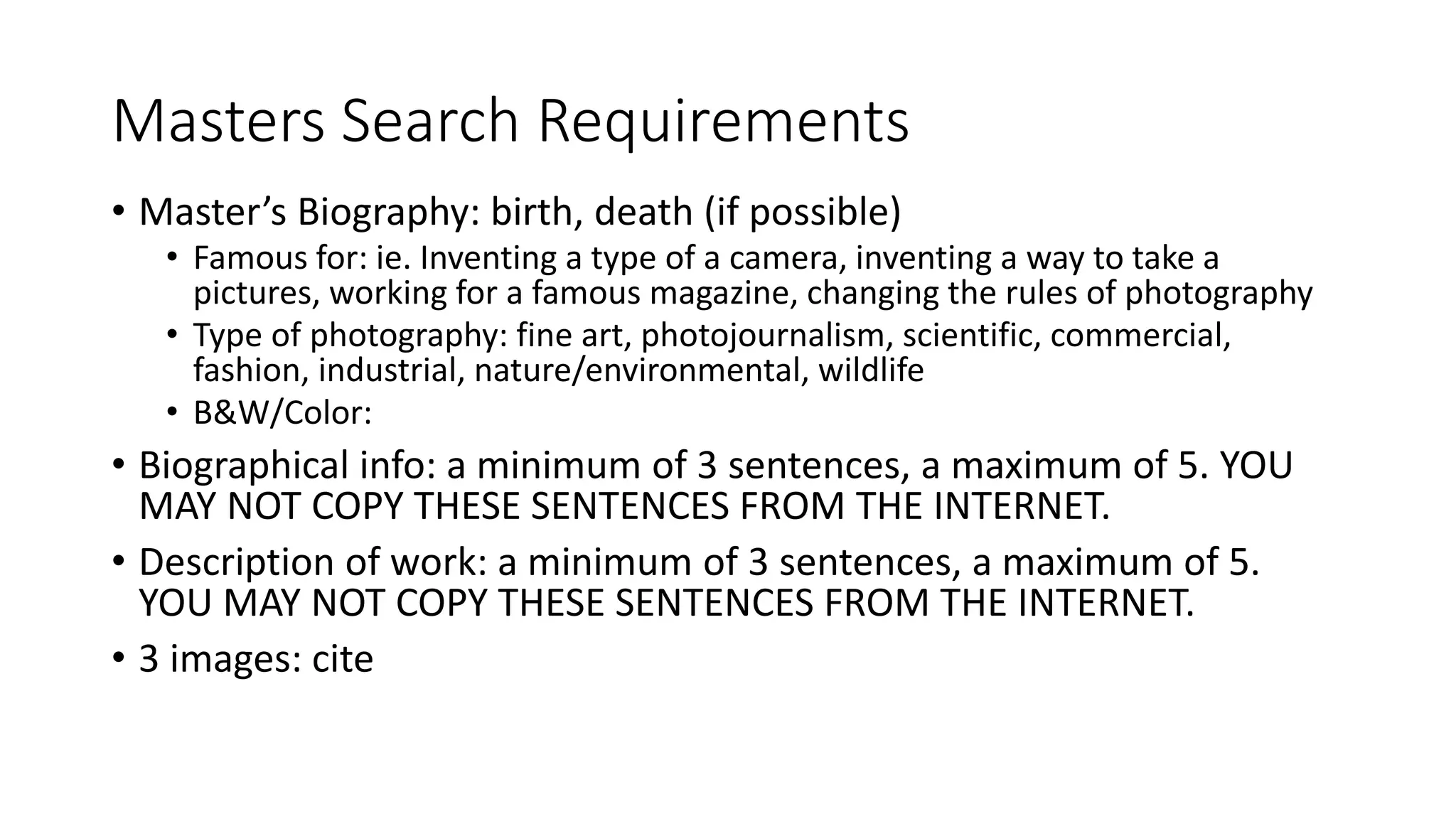 Masters search requirements | PPTX