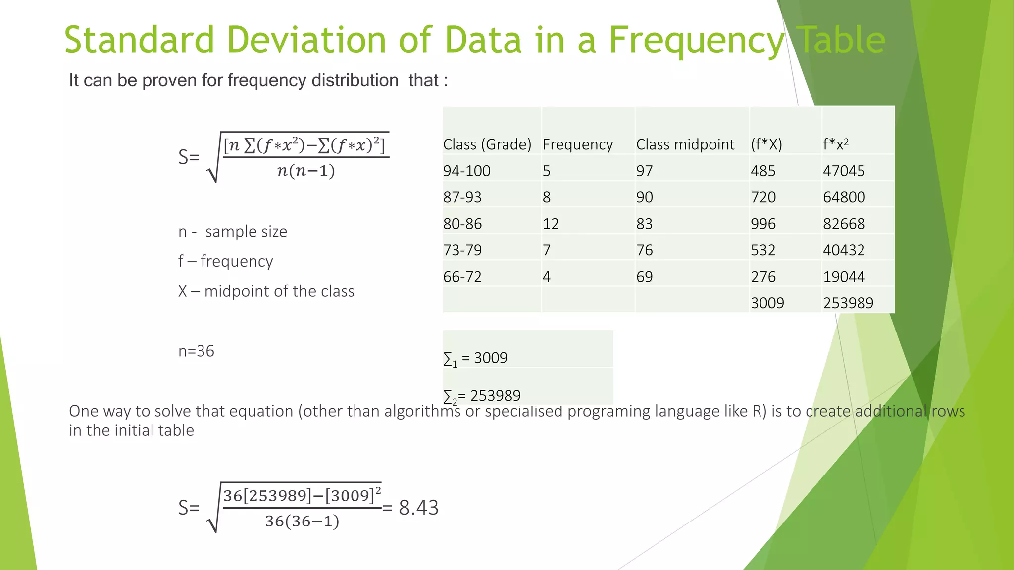 Master statistics 1#09_ Standard Deviation of Data in a Frequency Table | PPT
