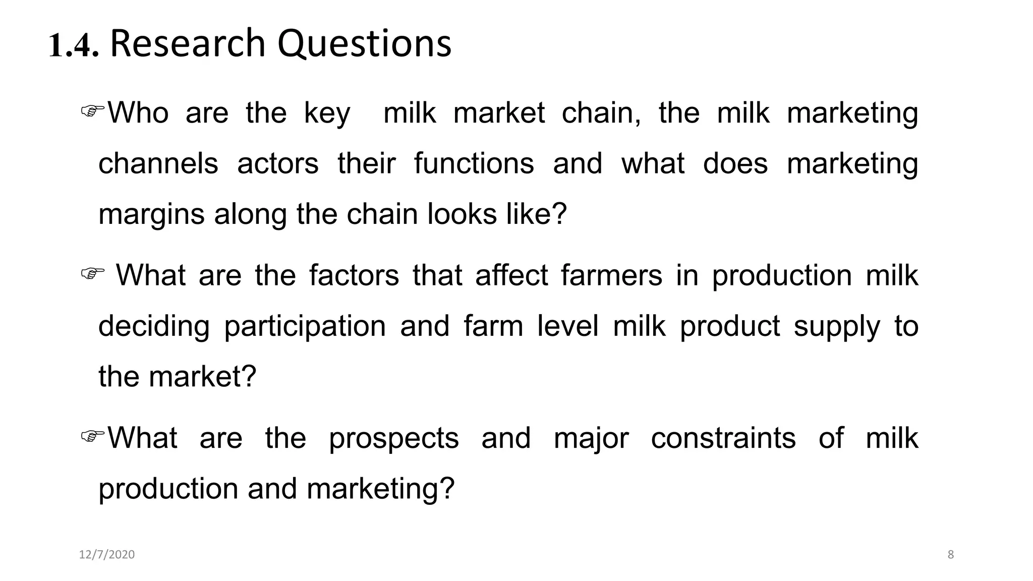 Masters thesis defense on milk market chain | PPT