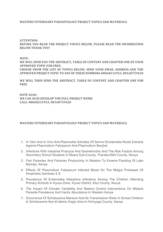 MASTERS VETERINARY PARASITOLOGY PROJECT TOPICS AND MATERIALS.docx