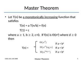 Master Theorem Related to The Algorithm Analysis Course | PPT