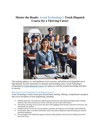 Master the Roads: Avaal Technology's Truck Dispatch Course for a ...