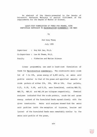 Master thesis: Least-cost formulation of prawn feed | PDF