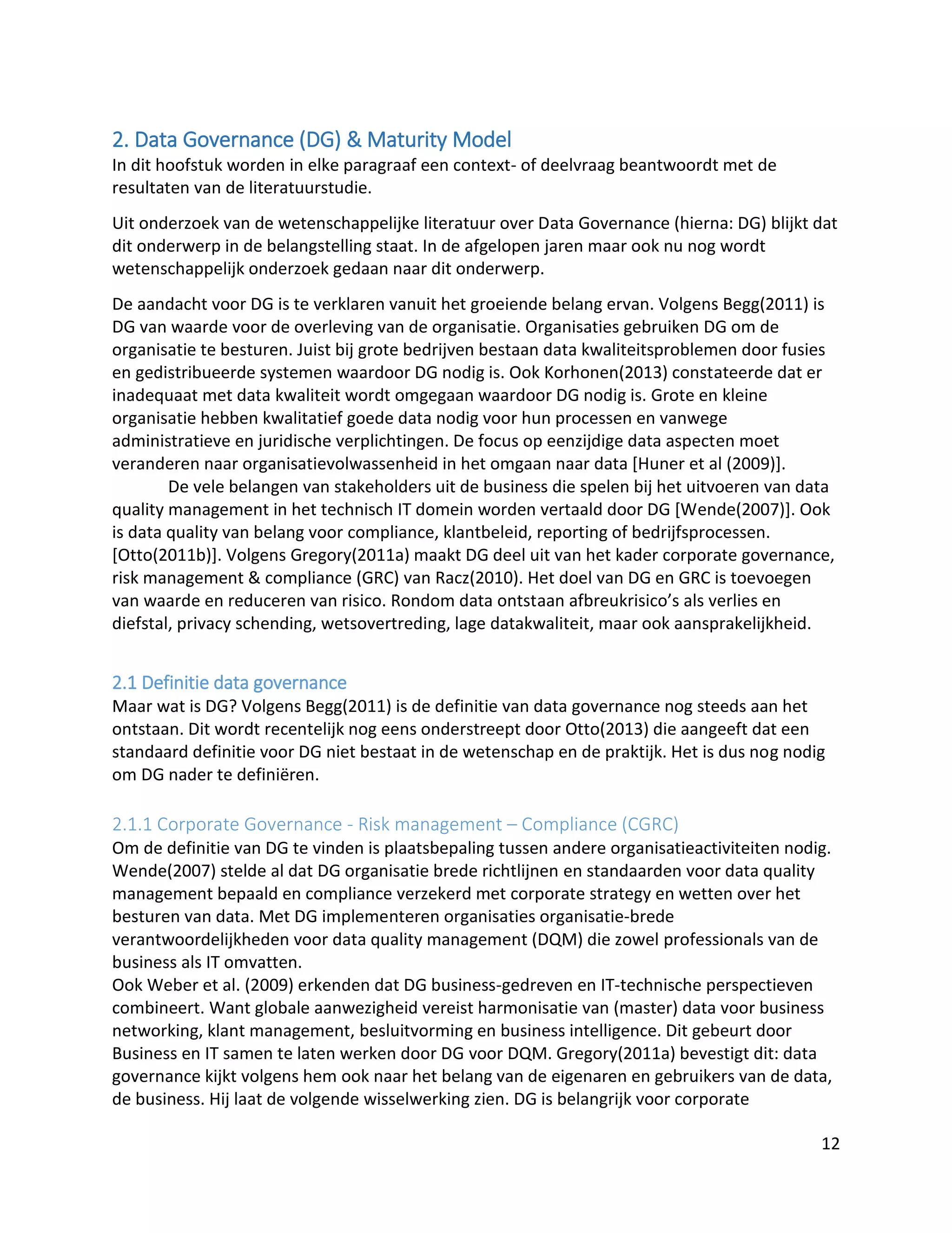 Master Thesis Data Governance Maturity Model - Jan Merkus MSc | PDF