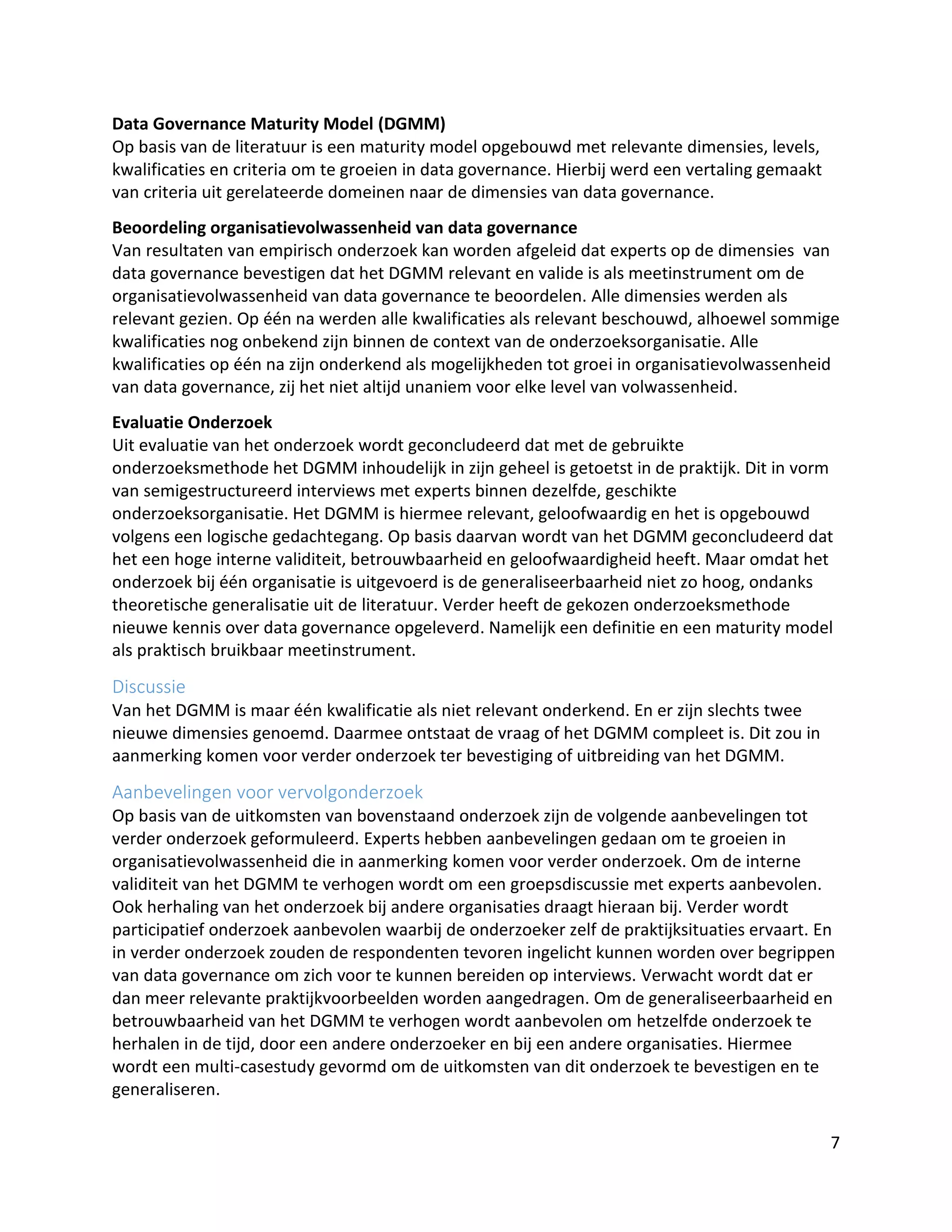 Master Thesis Data Governance Maturity Model - Jan Merkus MSc | PDF