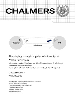 Master thesis: Developing strategic relationships at Volvo Powertrain | PDF