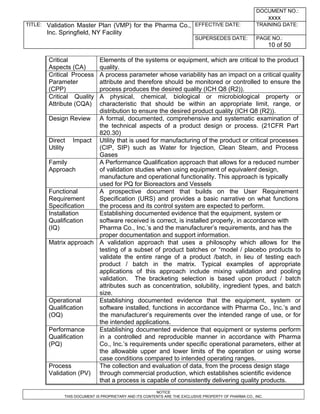 Validation Master Plan | PDF