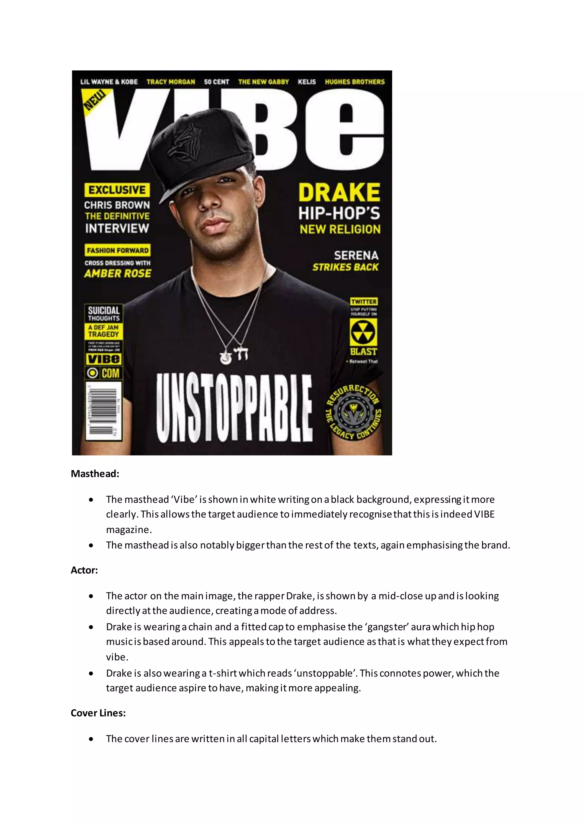 VIBE front cover analysis | DOCX | Music | Entertainment